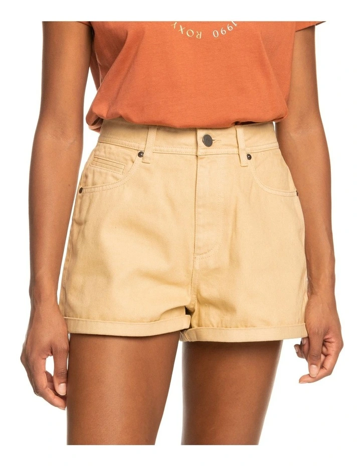Roxy Run On Love High Waist Denim Mum Shorts in Beige | MYER
