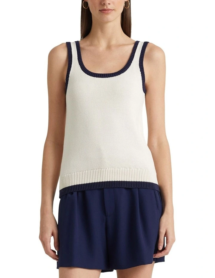 Lauren Ralph Lauren Two-Tone Cotton-Blend Sleeveless Sweater in Natural | MYER