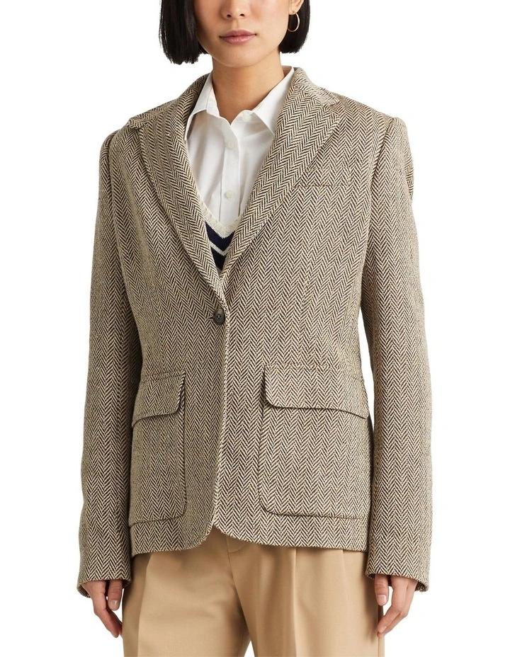 Lauren Ralph Lauren Linen-Blend Herringbone Blazer in Brown | MYER