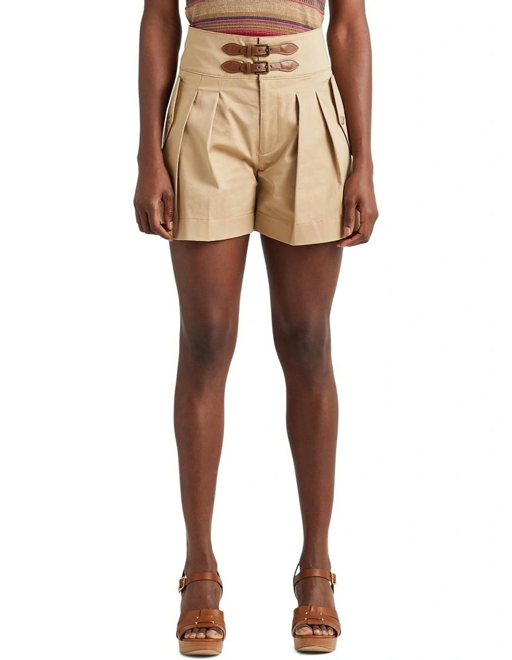 Lauren Ralph Lauren Buckle-Trim Sateen Short In Beige | MYER