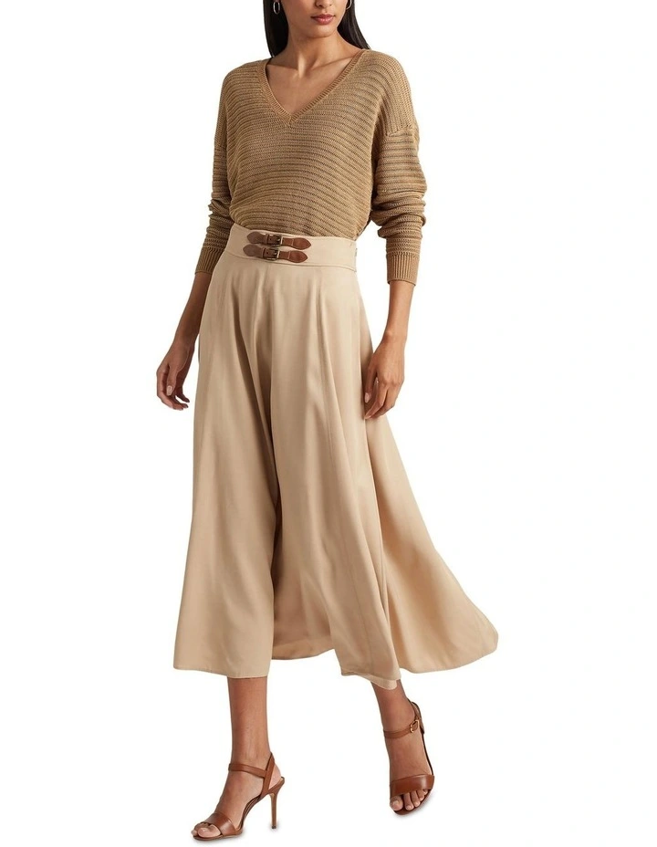 Lauren Ralph Lauren Buckle-Trim Twill A-Line Skirt in Beige | MYER
