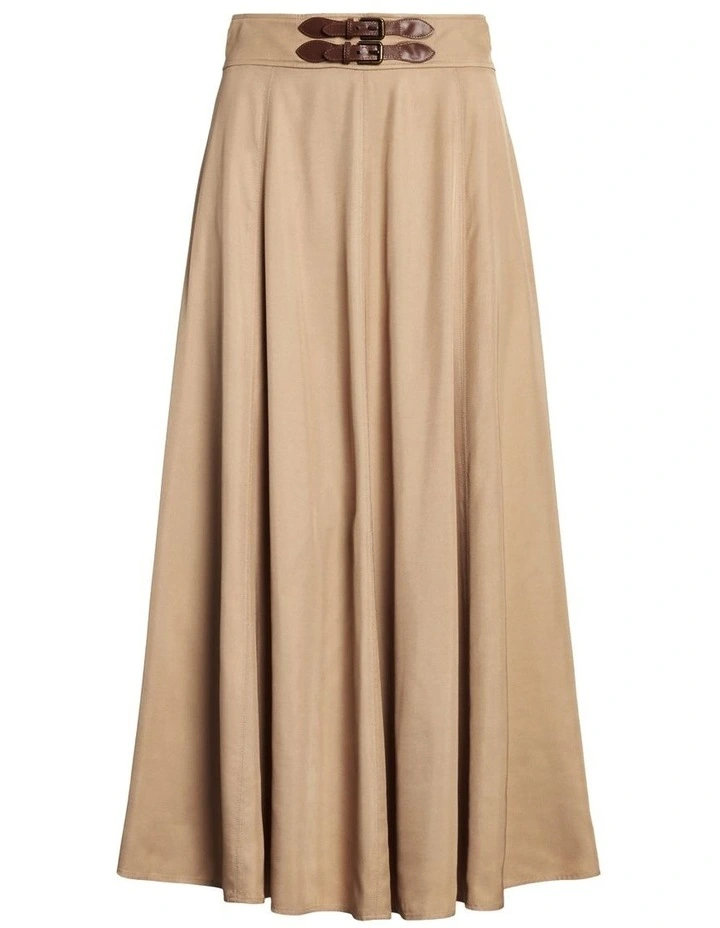 Lauren Ralph Lauren Buckle-Trim Twill A-Line Skirt in Beige | MYER