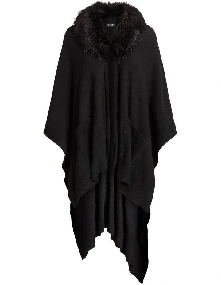 Lauren Ralph Lauren Faux-Fur-Trim Ruana in Black | MYER