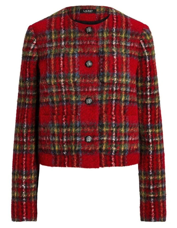 Lauren Ralph Lauren Plaid Mohair Cropped Jacket in Red | MYER