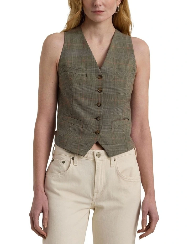 Lauren Ralph Lauren Glen Check Stretch Wool Vest in Brown | MYER