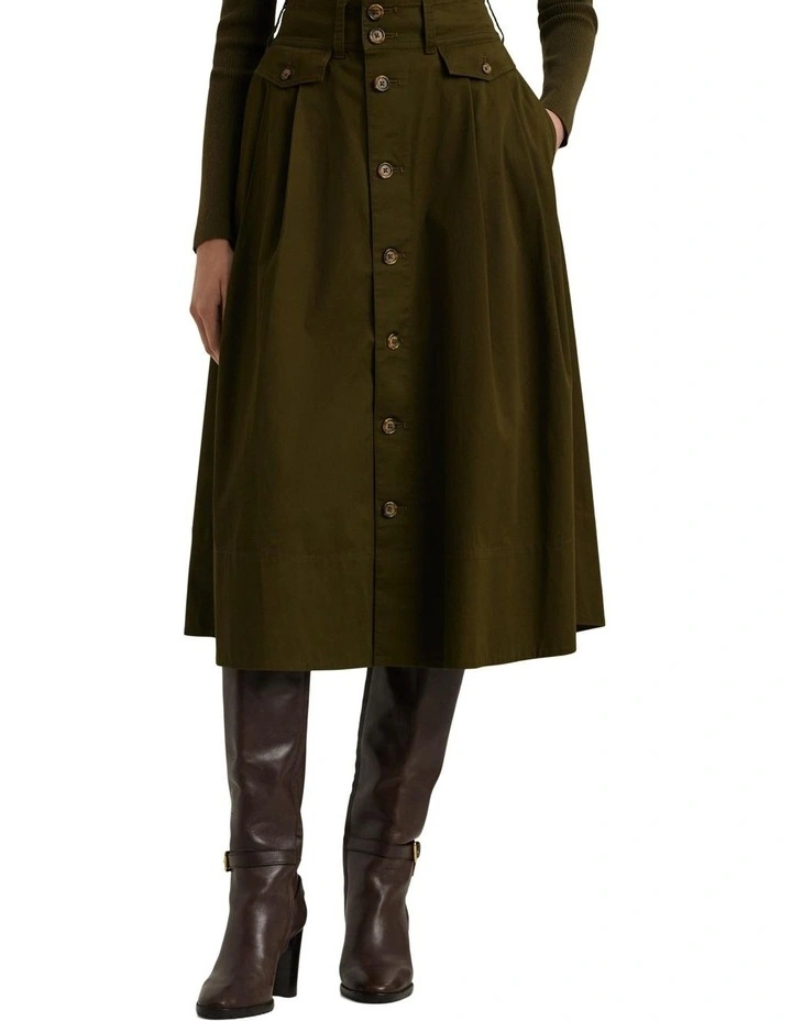 Lauren Ralph Lauren Button-Front Micro-Sanded Twill Skirt in Green | MYER
