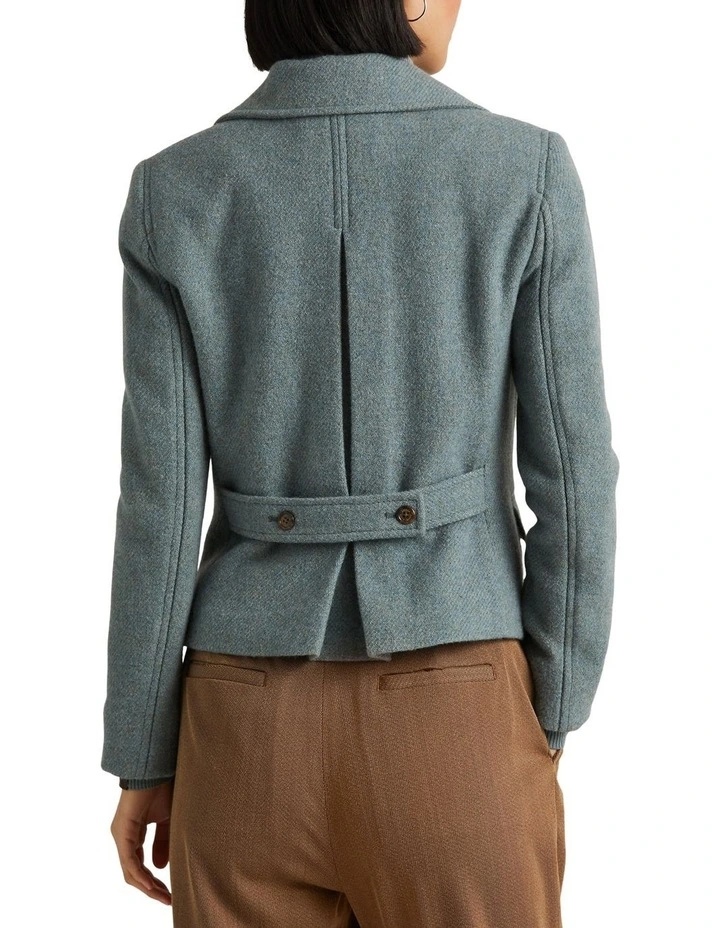 Lauren Ralph Lauren Double Breasted Herringbone Coat in Blue | MYER