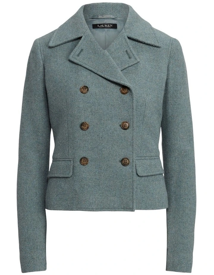 Lauren Ralph Lauren Double Breasted Herringbone Coat in Blue | MYER