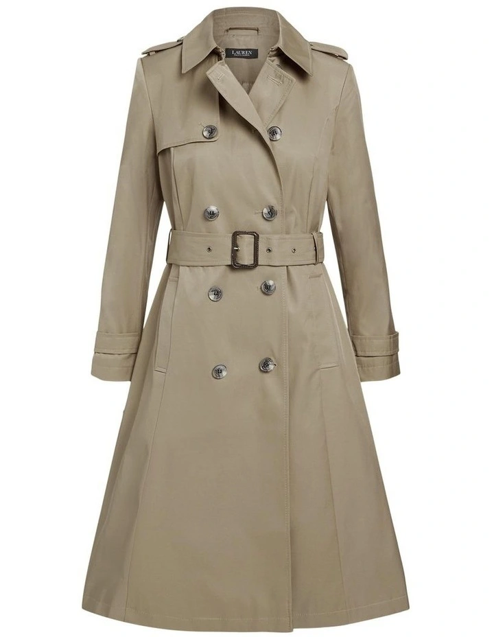 Lauren Ralph Lauren Double-Breasted Cotton-Blend Trench Coat in Beige | MYER