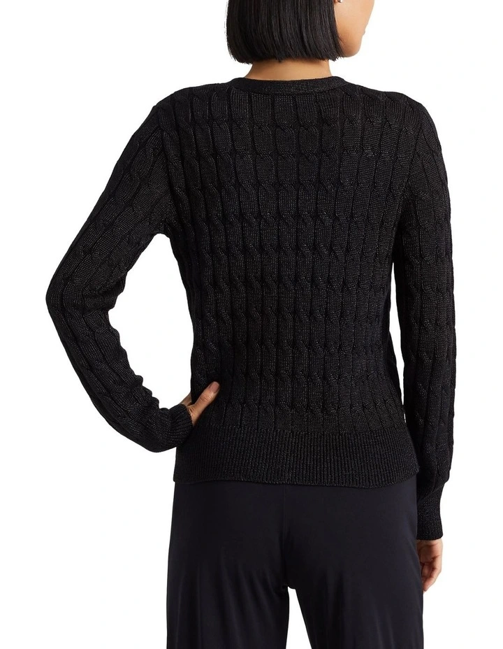 Lauren Ralph Lauren Metallic Cable-Knit Cardigan in Black | MYER