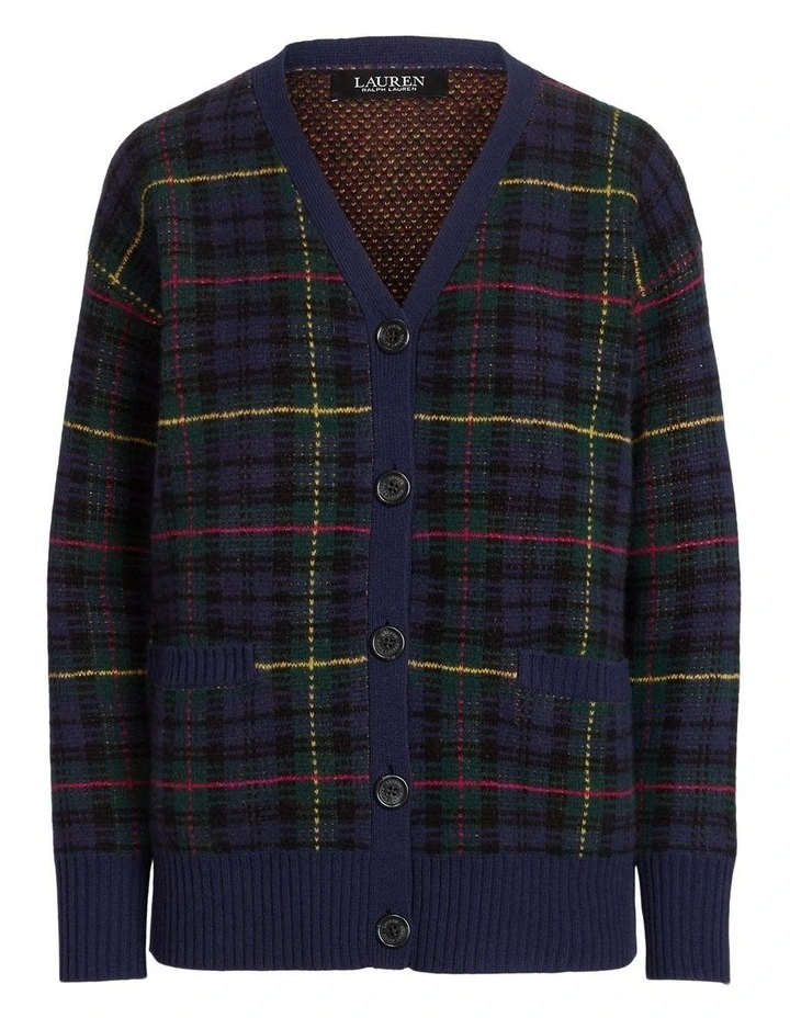Lauren Ralph Lauren Plaid Wool Cardigan Sweater in Navy | MYER