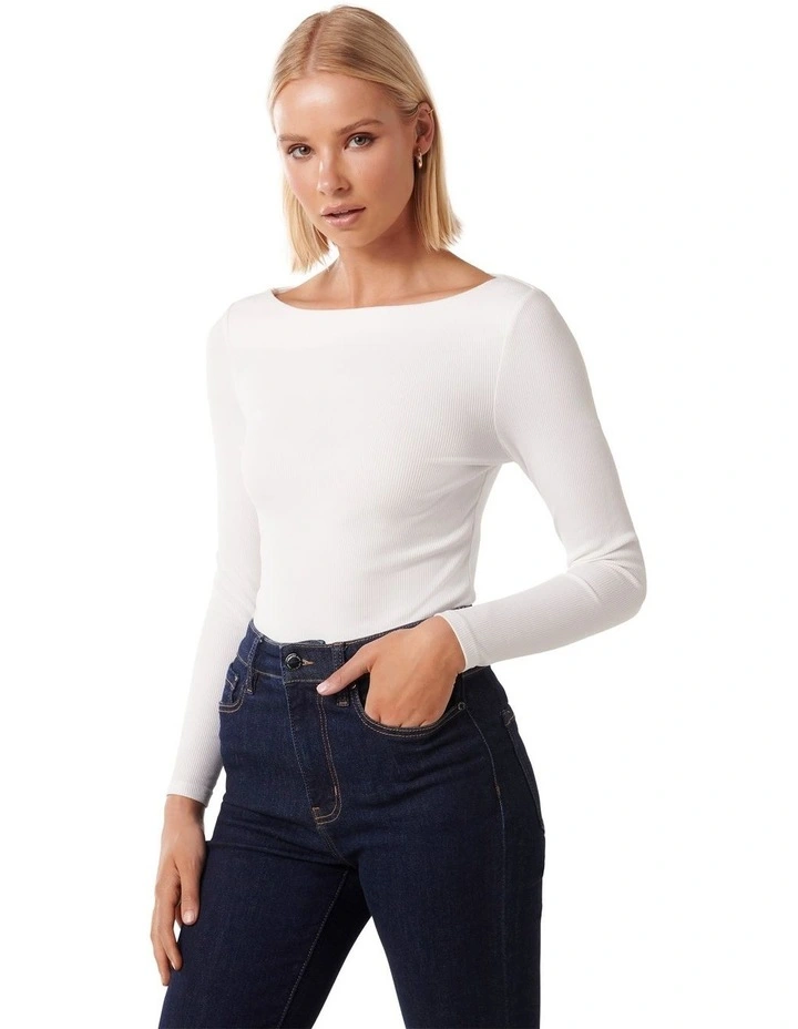 Forever New Brie Boat Neck Long Sleeve Top in White | MYER