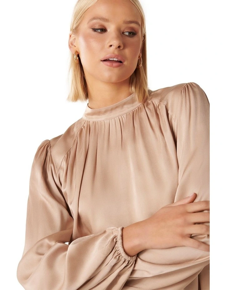 Forever New Gilli Gather Satin Shell Blouse in Beige | MYER