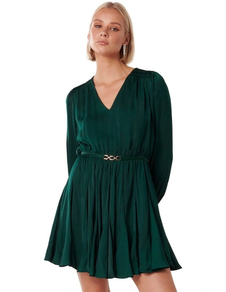 Forever New Martina Godet Mini Dress in Green | MYER