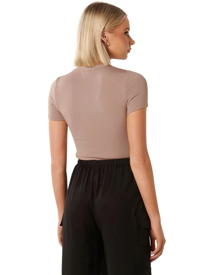 Forever New Abigail Wide Rib Neck T-shirt in Brown | MYER
