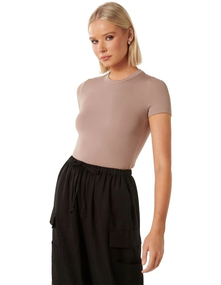 Forever New Abigail Wide Rib Neck T-shirt in Brown | MYER