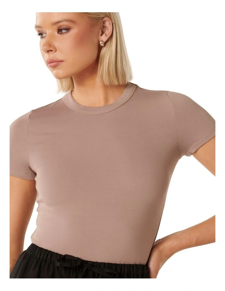 Forever New Abigail Wide Rib Neck T-shirt in Brown | MYER