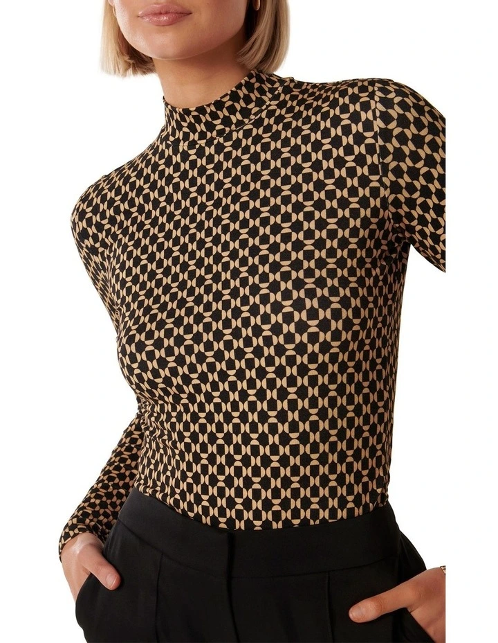 Forever New Valera Skivvy Neck Long Sleeve Top in Black Multi | MYER