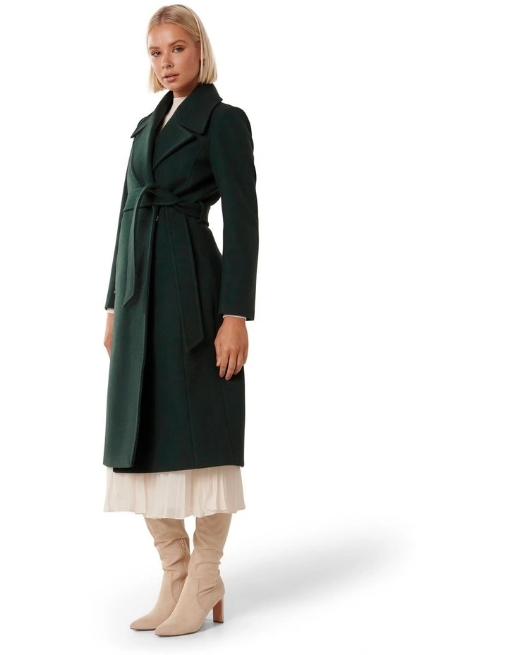 Forever New Amanda Wrap Coat in Green | MYER