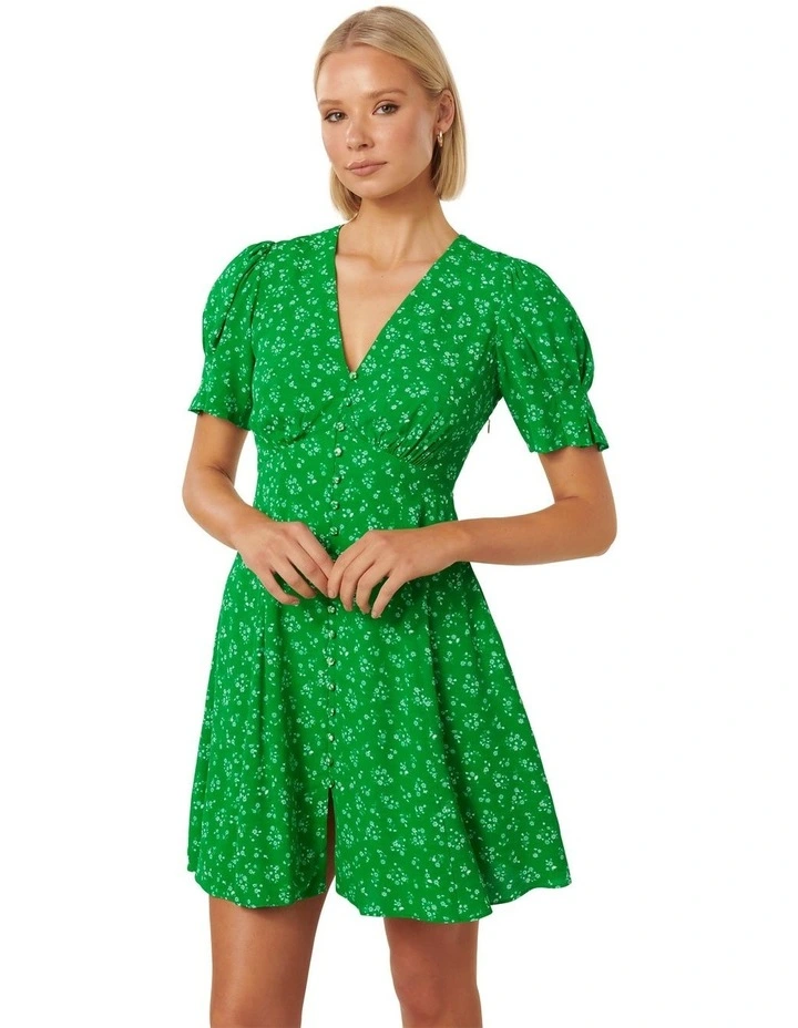 Forever New Saffron Printed Mini Sun Dress in Green | MYER