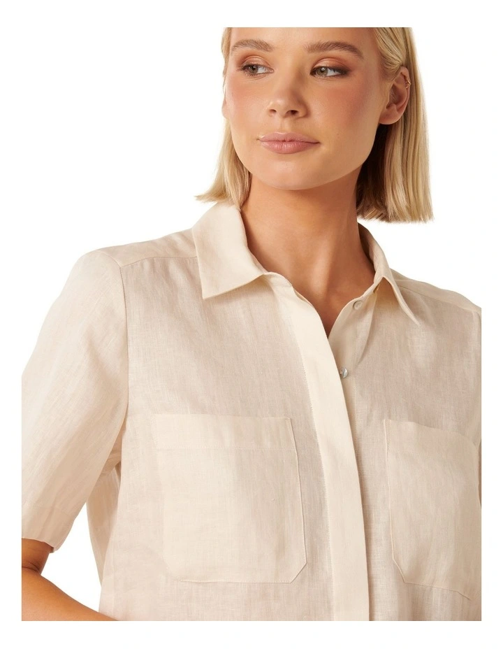 Forever New Misty Short Sleeve Linen Shirt in Cream | MYER