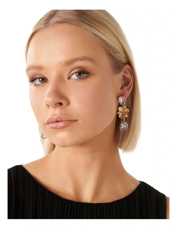 Forever New Signature Blythe Glass Flower Drop Earrings in Gold | MYER