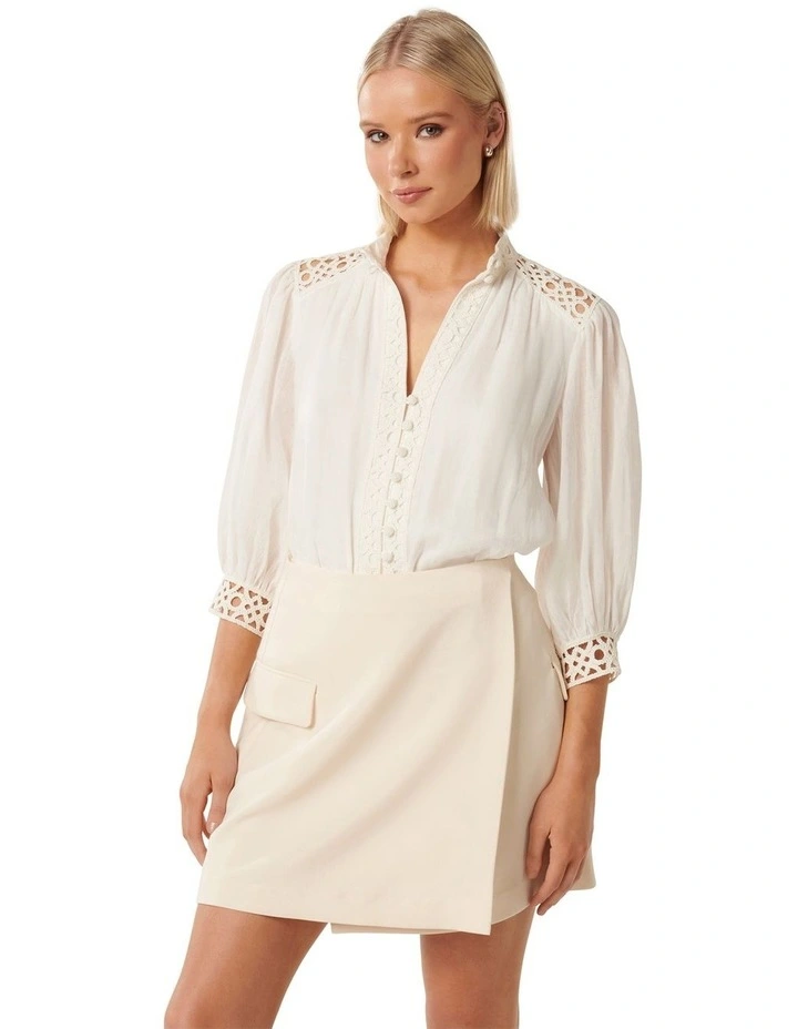 Forever New Florence Crochet Trim Blouse in White | MYER