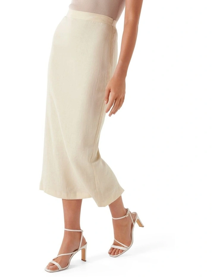 Forever New Lucy Linen Column Midi Skirt in Cream | MYER