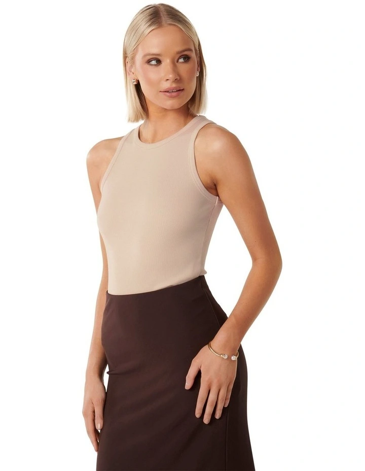 Forever New Remi Rib Racer Tank Top in Beige | MYER