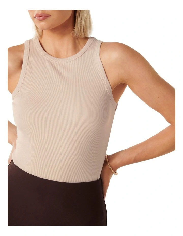 Forever New Remi Rib Racer Tank Top in Beige | MYER