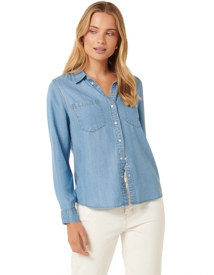 Forever New Daria Denim Blouse in Blue | MYER