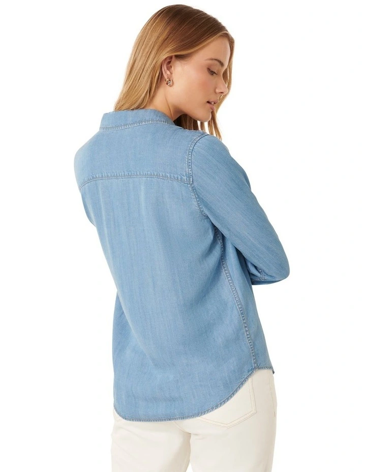 Forever New Daria Denim Blouse in Blue | MYER