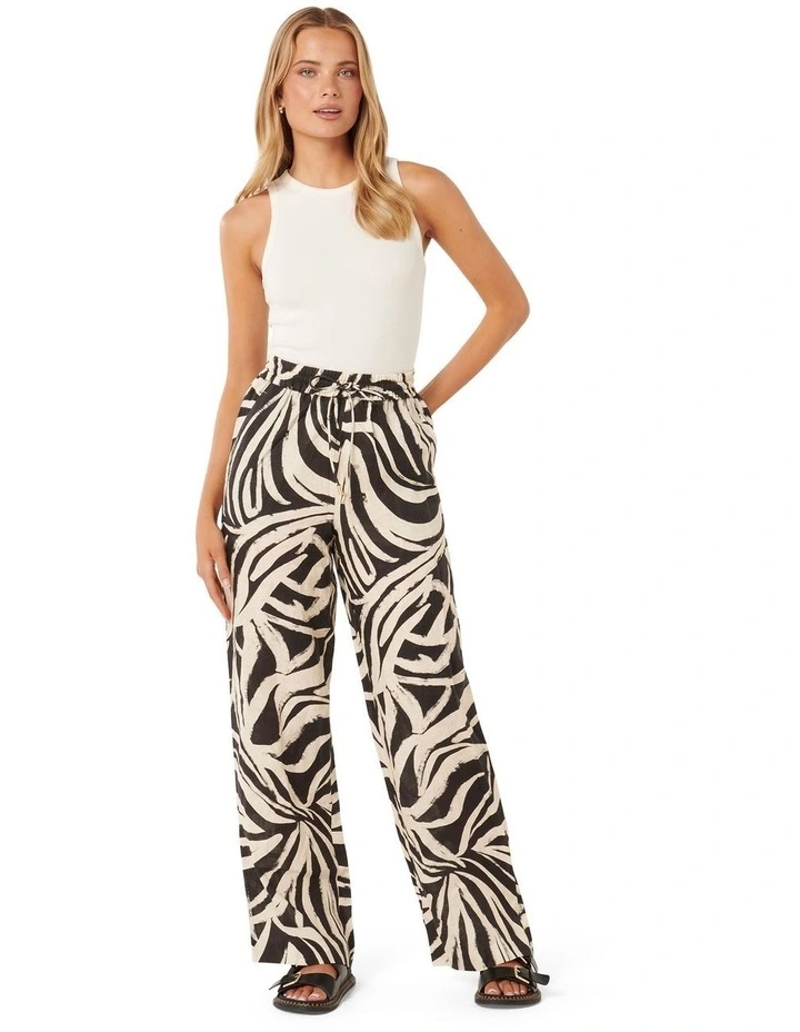 Forever New Livy Printed Linen Pants in Black | MYER