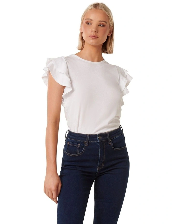 Forever New Hera Double Ruffle Top in White | MYER