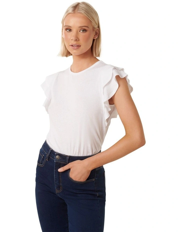 Forever New Hera Double Ruffle Top in White | MYER