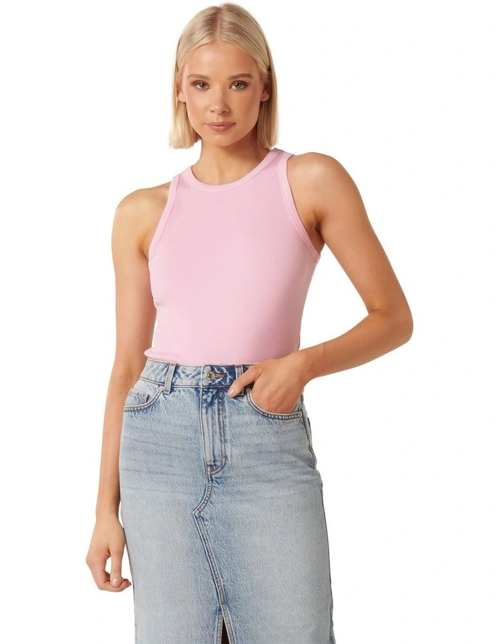 Forever New Remi Rib Racer Tank Top in Pink | MYER