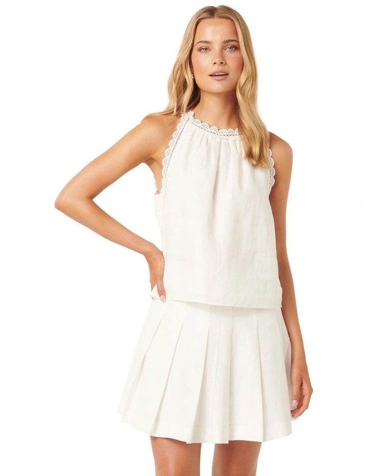 Forever New Linley Linen Trim Tank in White | MYER