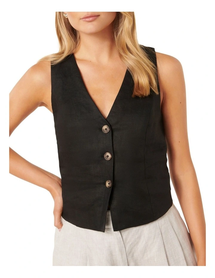Forever New Veruca Linen Vest in Black | MYER