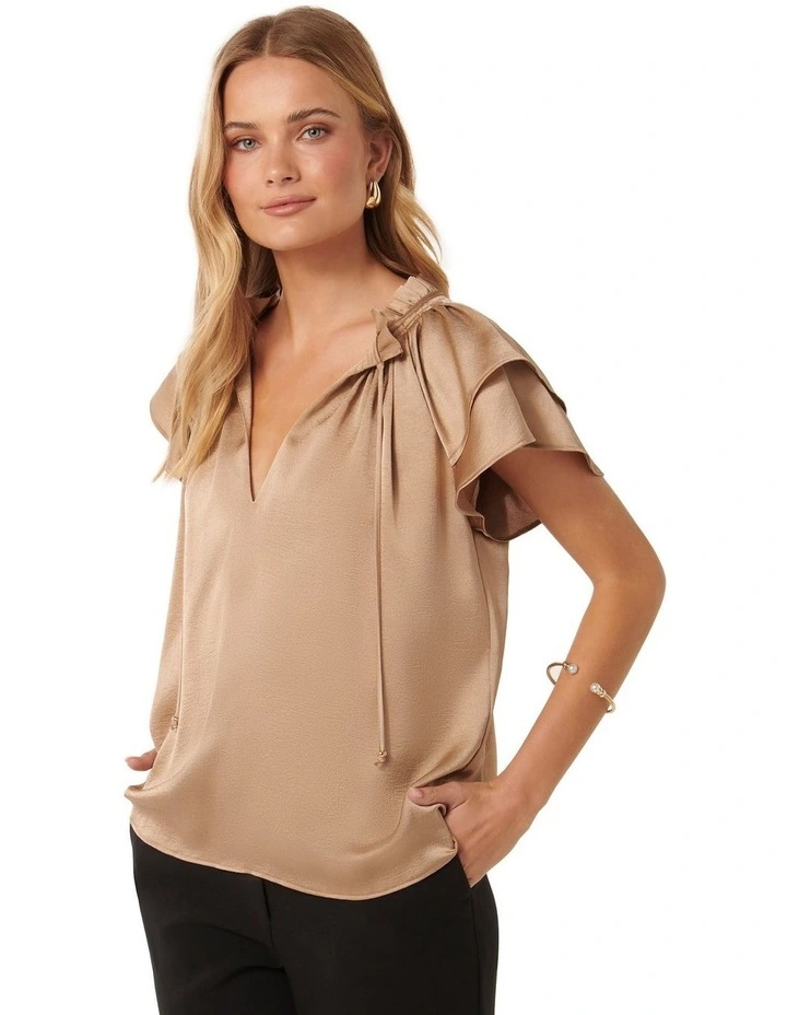 Forever New Marni Micropleat Blouse in Brown | MYER