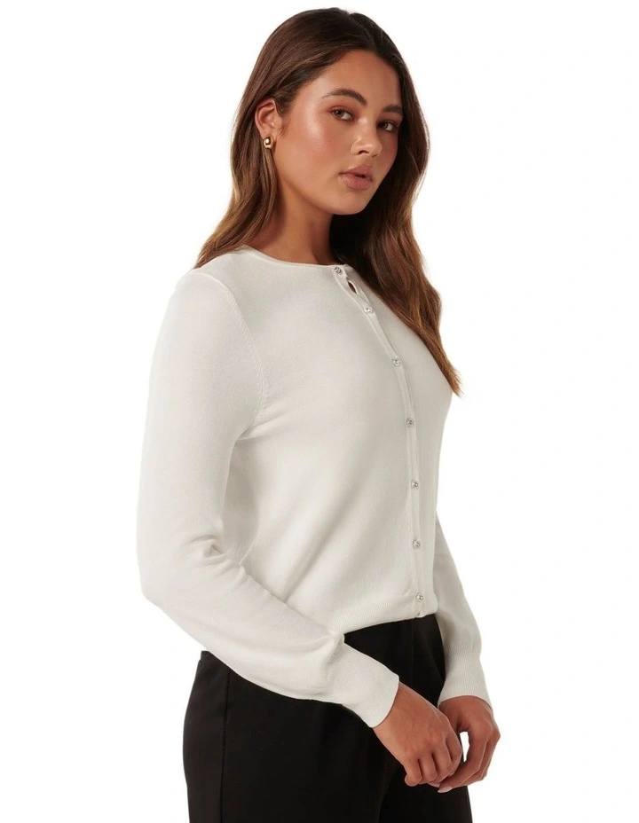 Forever New Morgan Basic Crew Neck Knit Cardigan in White | MYER
