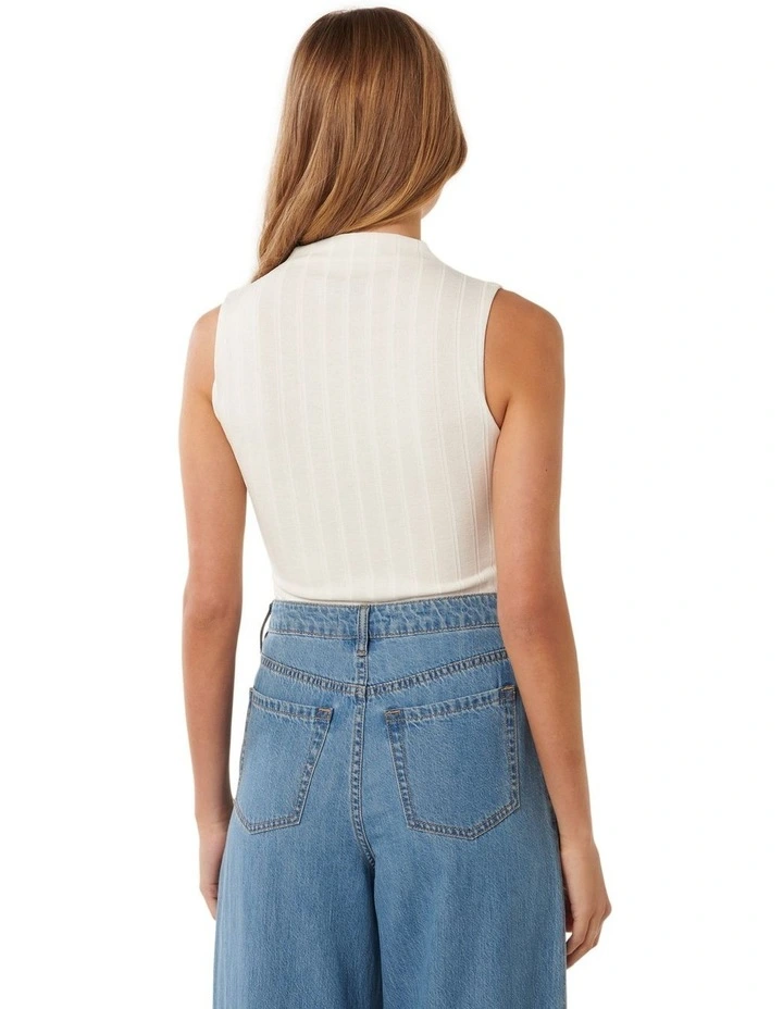 Forever New Haley Ribbed Grown On Neck Tank in White | MYER