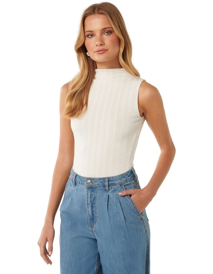 Forever New Haley Ribbed Grown On Neck Tank in White | MYER
