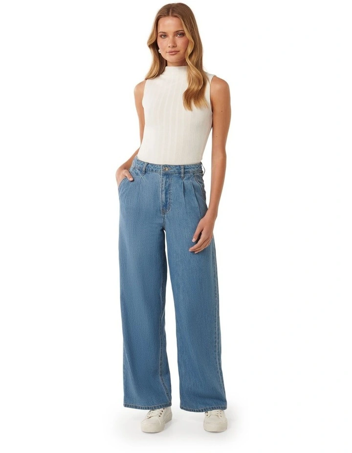 Forever New Haley Ribbed Grown On Neck Tank in White | MYER