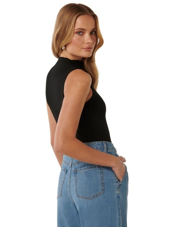 Forever New Haley Ribbed Grown On Neck Tank in Black | MYER