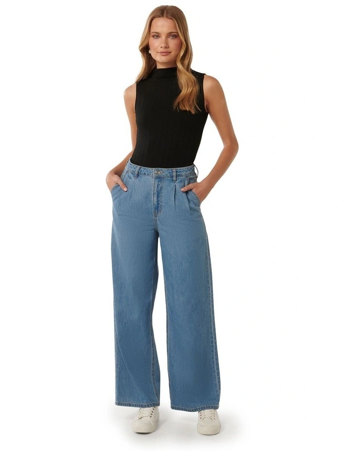 Forever New Haley Ribbed Grown On Neck Tank in Black | MYER