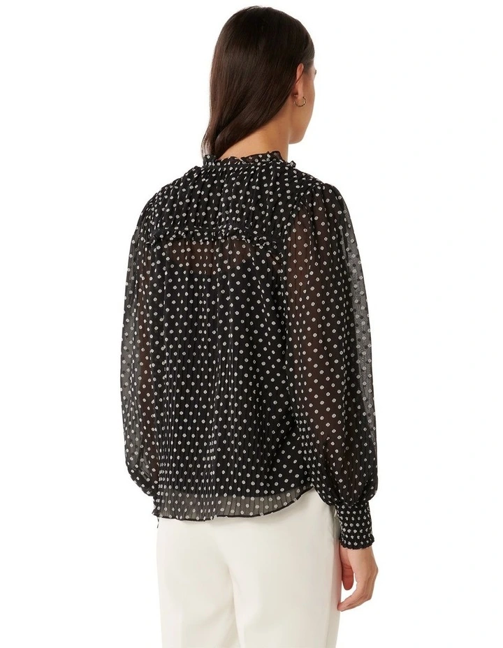 Forever New Tiarna Ruffle Trim Blouse in Navy | MYER