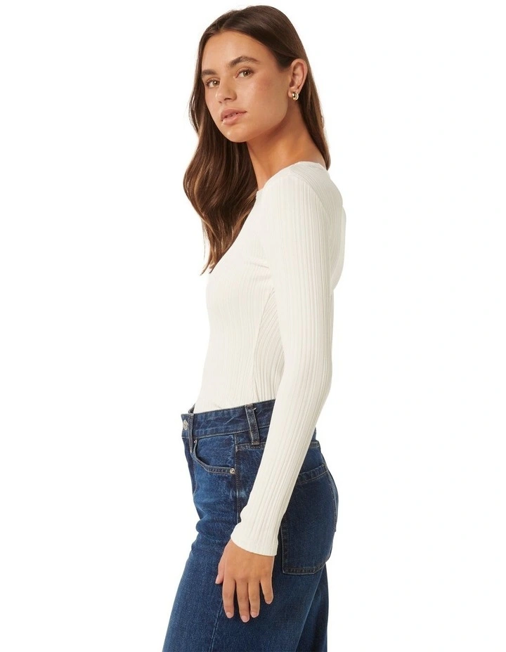 Forever New Meghan Rib Crew Neck Top in White | MYER