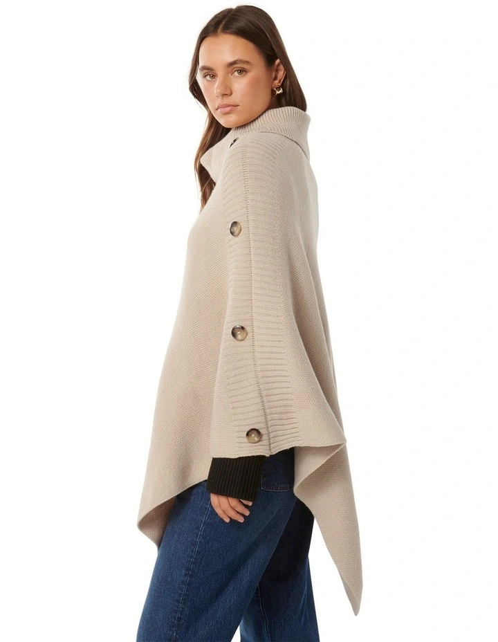 Forever New Betty Button Poncho in Beige | MYER