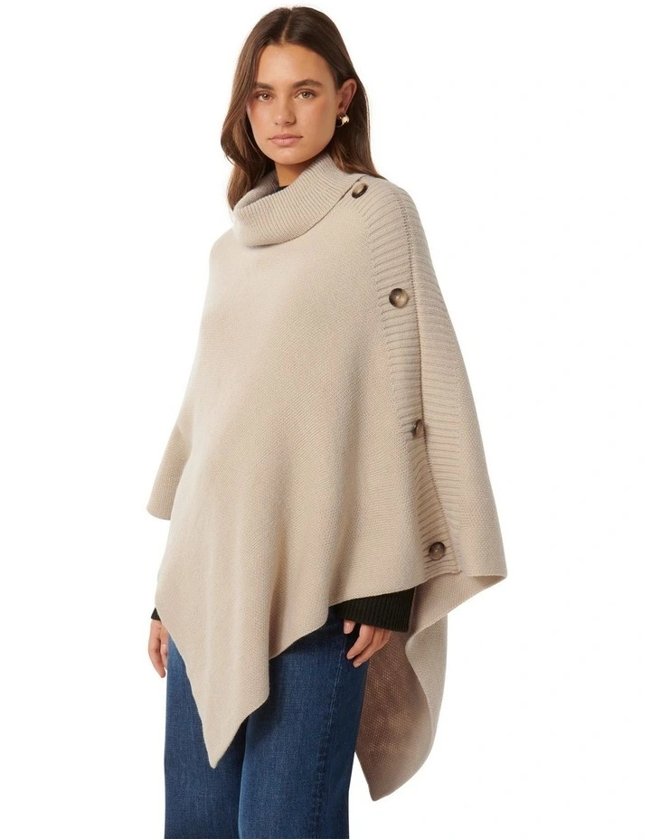 Forever New Betty Button Poncho in Beige | MYER