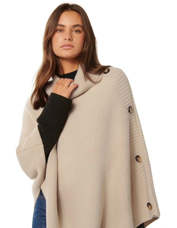 Forever New Betty Button Poncho in Beige | MYER